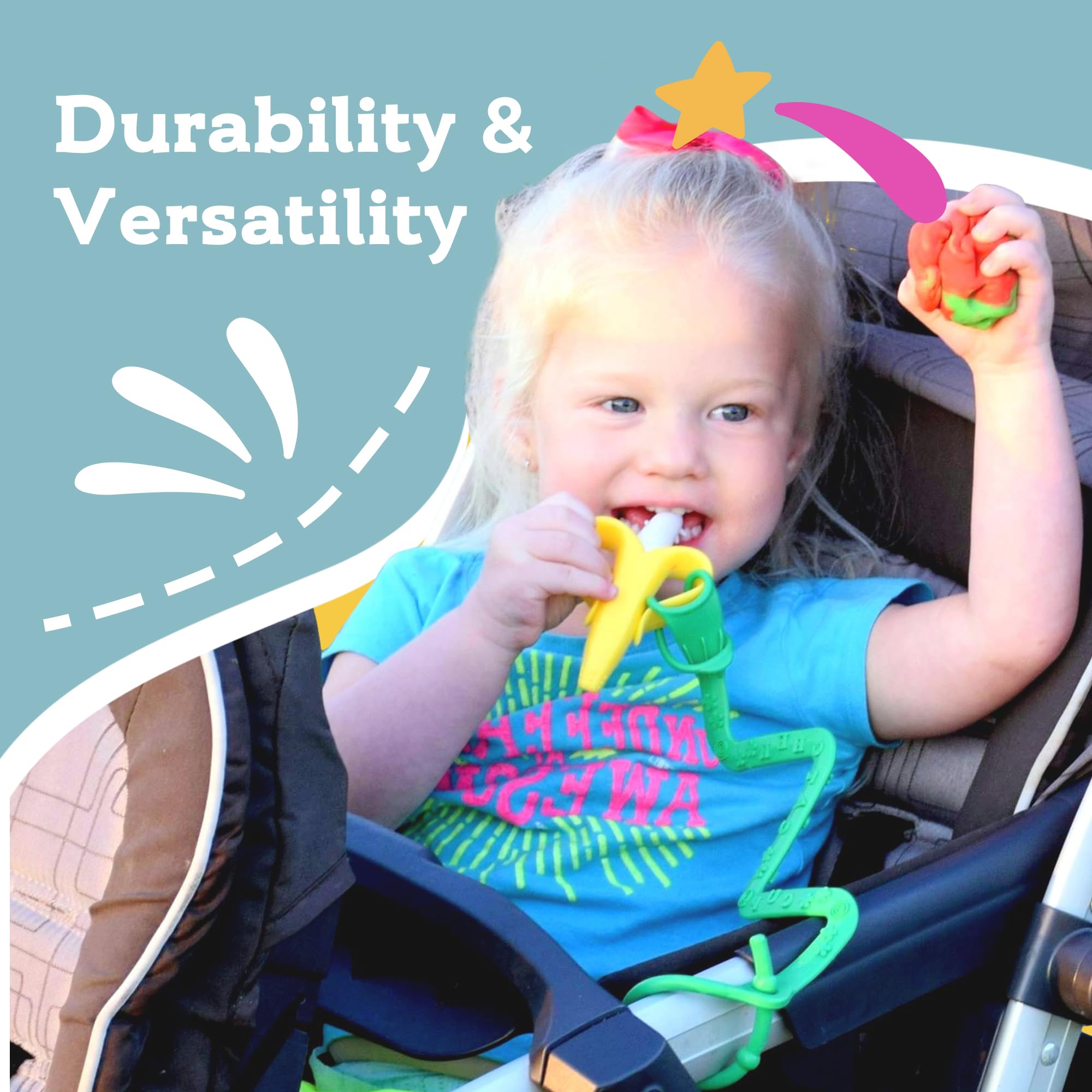 Brilli Baby Cup Catcher Patented Safety Tether Strap, Attach Sippy Cups, Bottles, Toys, Pacifiers to Stroller, High Chair, Car Seat, Made in USA, Food Grade, Dishwasher Safe (Aqua)