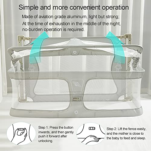 Baby Bedside Sleeper, 3 in 1 Folding Portable Crib, breathable and visible mesh window, soft washable liner cover and sturdy aluminum alloy,Easy to Assemble, baby bassinets bedside sleeper Stationary