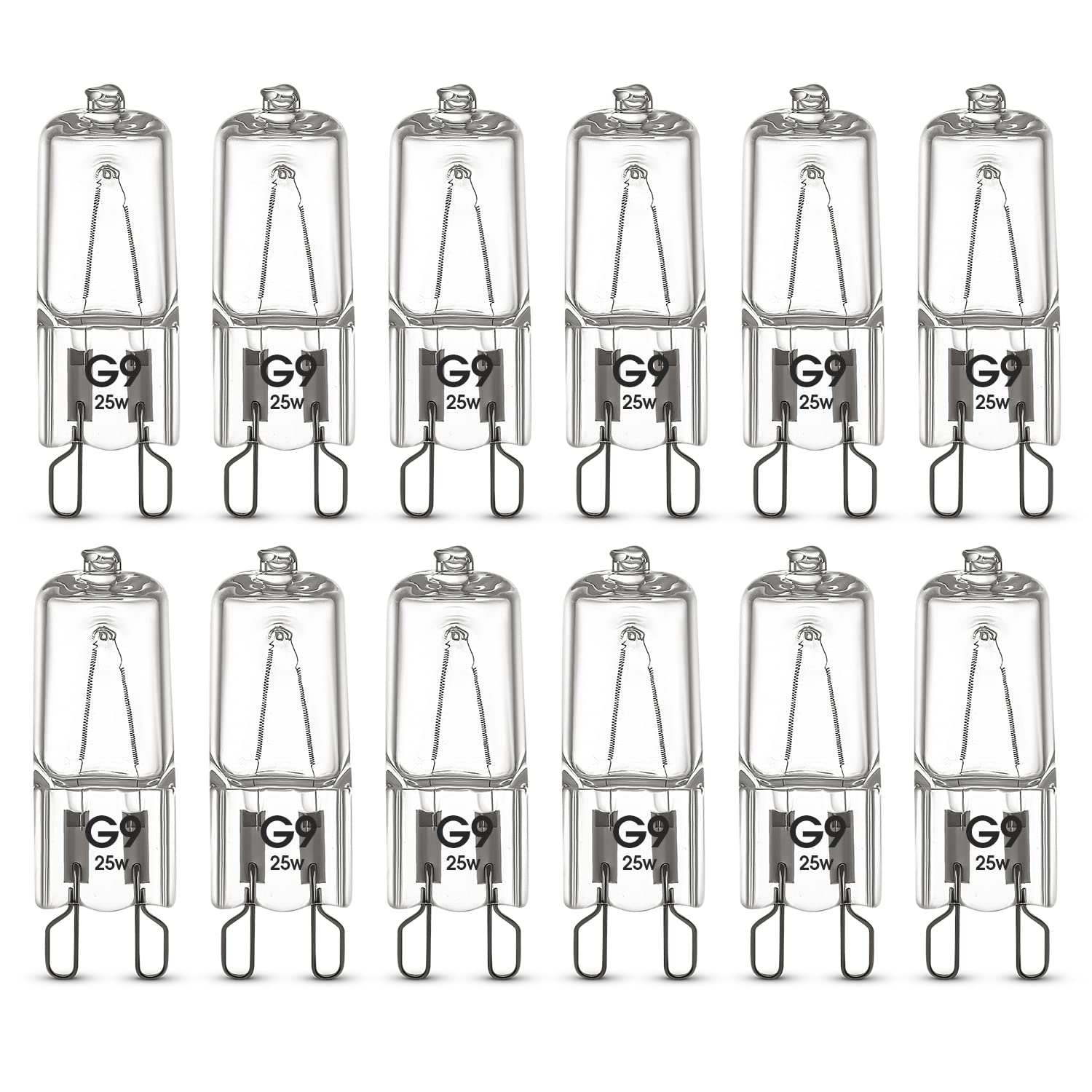12 Pack G9 25 Watt Halogen Bulb Dimmable Energy Saving Light Bulb | Long Lasting Soft White 2700K 120V Lightbulb Runs for 1,500 - 2,500 Hours | Q40, CL, T4, Looped Pin, JCD , JD Type