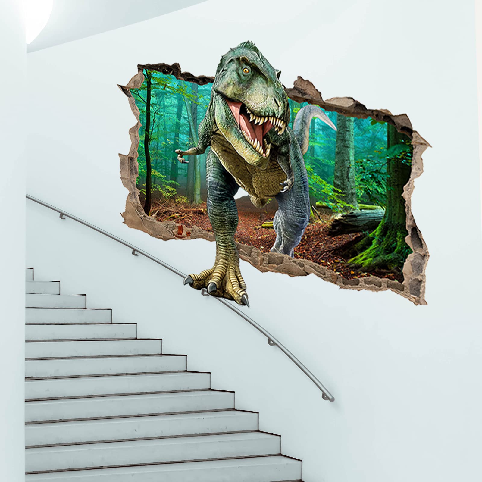 DILIBRA 3PCS 3D Broken Giant Dinosaur Wall Sticker, Simulation Crack Hole Dinosaur Wall Decal, Self-Adhesive Dinosaur Cracked Smashed Wall Decor Mural for Boys Bedroom Baby Kids Nursery