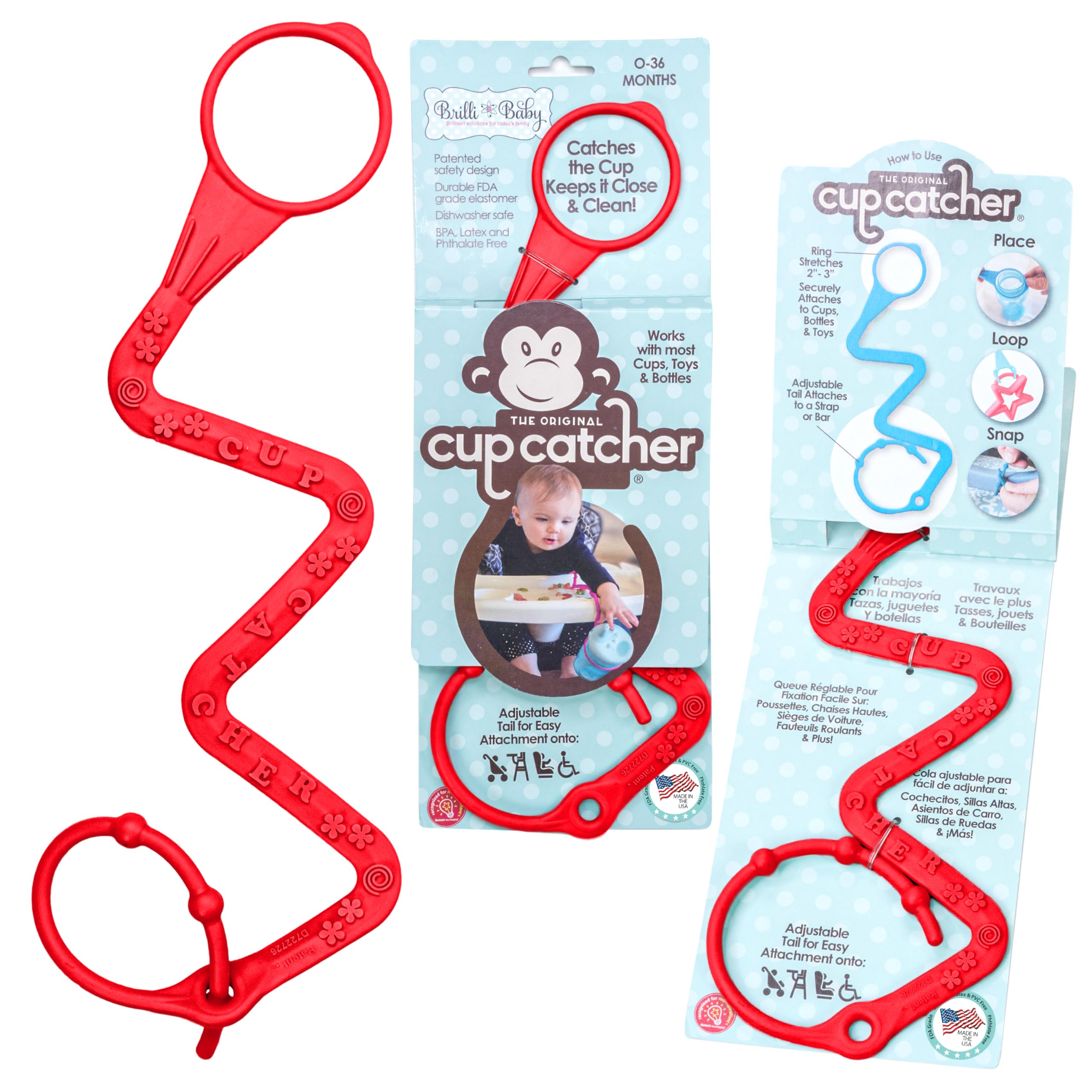 Brilli Baby Cup Catcher - Sippy Cup Safety Tether, Coral - Catches the Cup, Keeps it Close & Clean