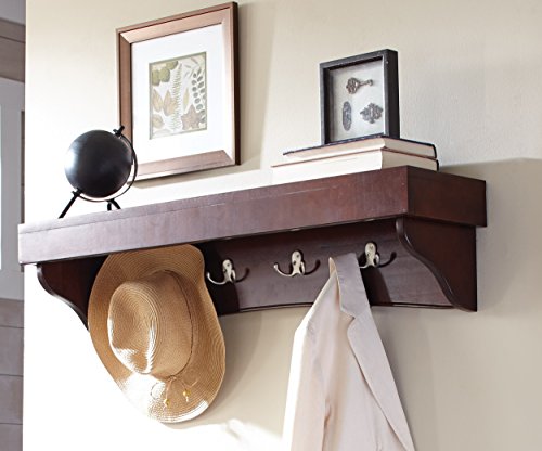Alaterre Shaker Cottage Wall Mounted Coat Hooks with Tray Shelf, Espresso
