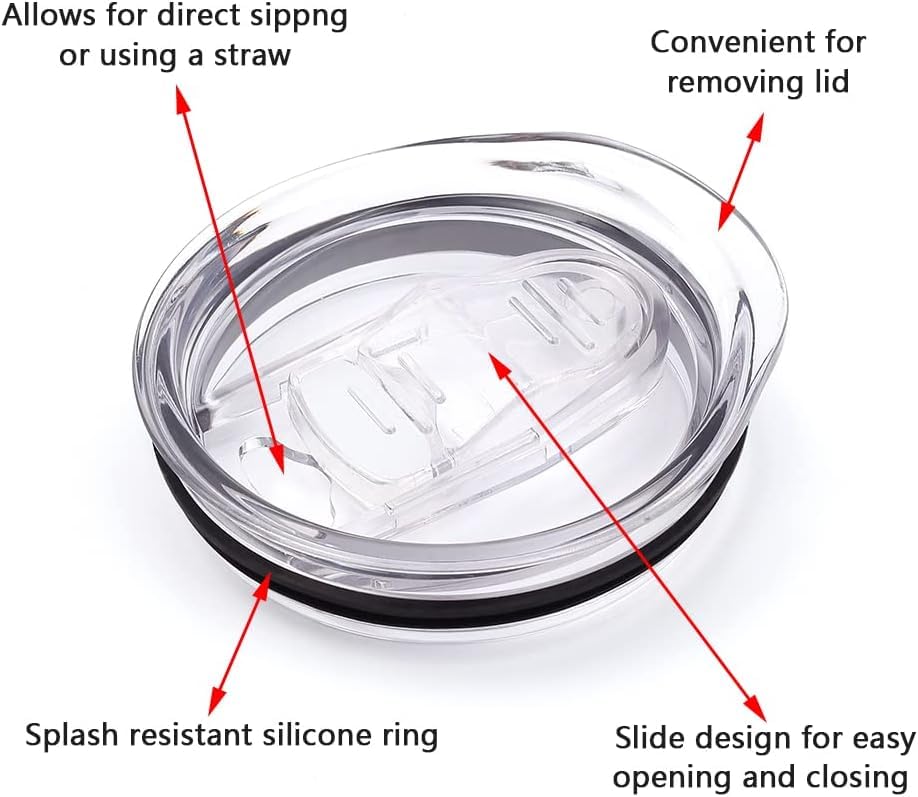 20oz Skinny Tumbler Replacement Lids, 2.75in Cup Mouth Compatible with YETI Rambler and More Tumbler Cups,Spill Proof Splash Resistant Silicone Sliding Covers.