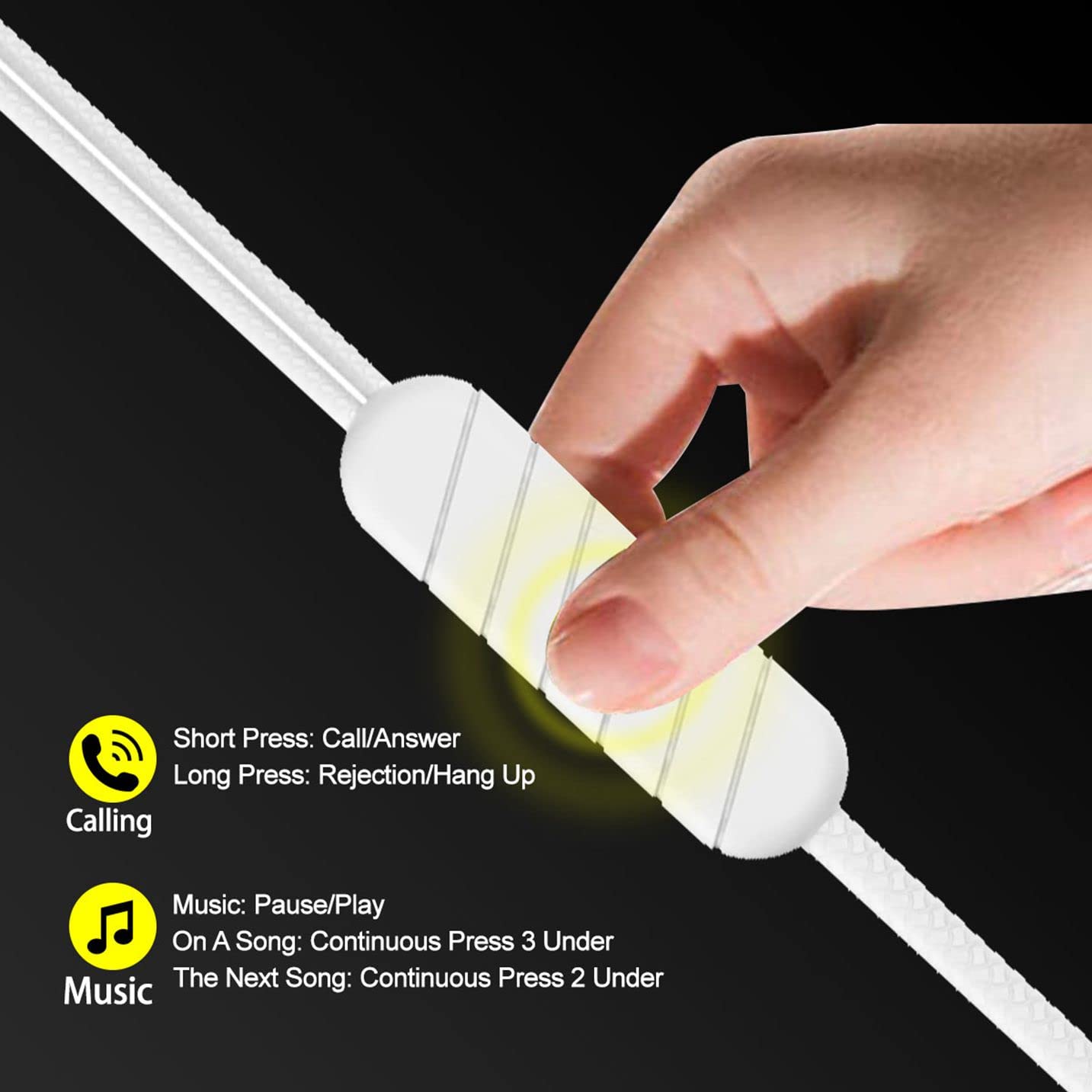 2 Packs (Black,White) Earbuds Headphones with Microphone, 3.5mm Interface in-Ear Earbuds Wired Headphones with Powerful Heavy Bass Stereo,Compatible.