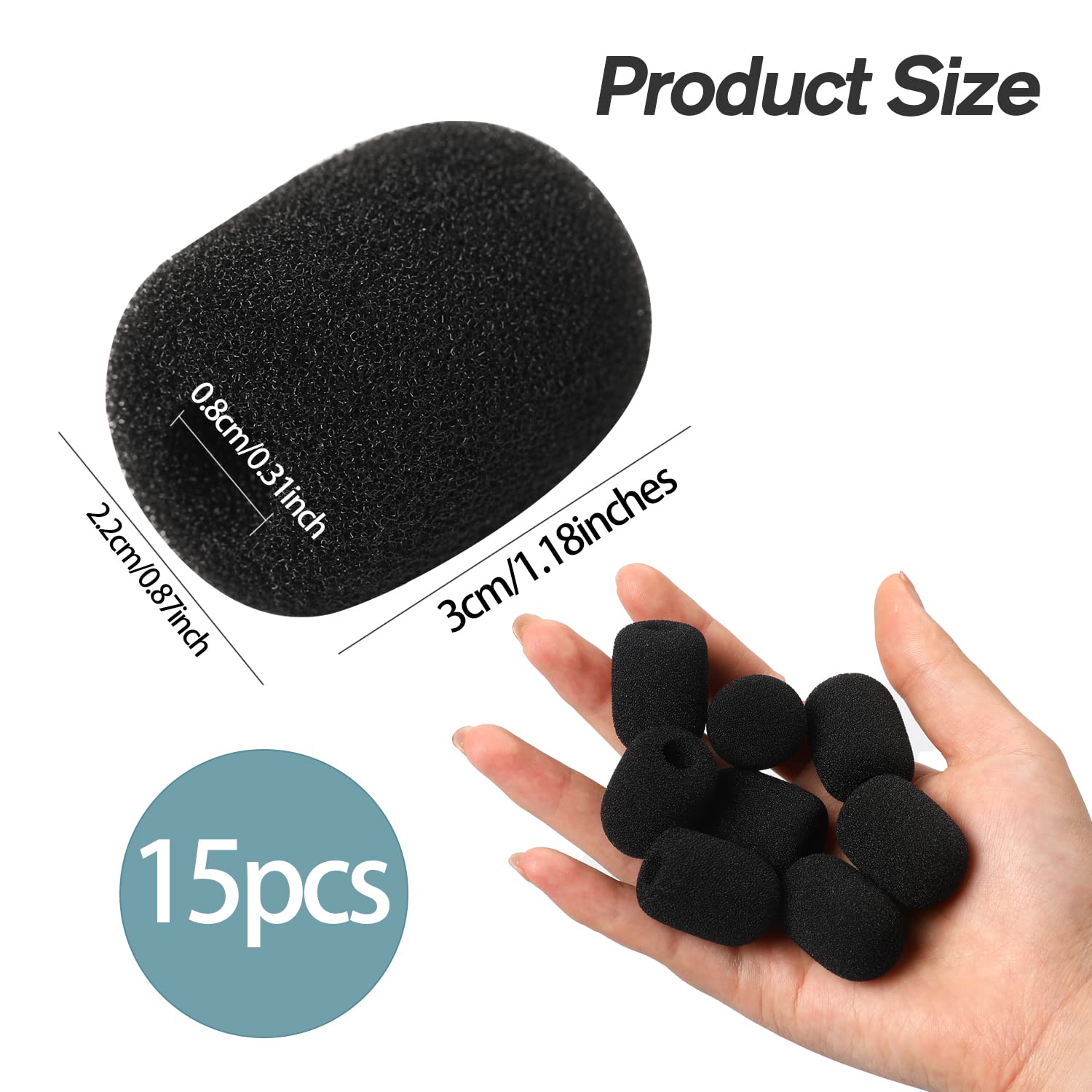 15 Pieces Headset Microphone Covers Foam Microphone Windscreen Foam Cover Headset Mic Wind Cover Foam Microphone Windscreen, Mic Cover Wind Screen Cover for Lavalier and Lapel Mic, Black