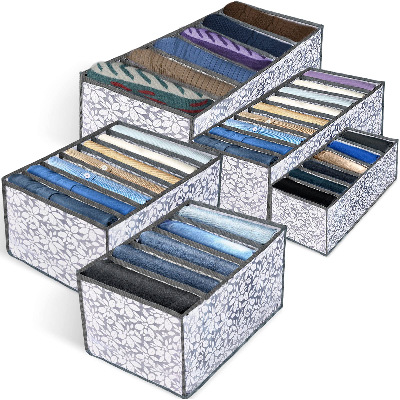 2PCS Wardrobe Clothes Organizer for Folded Clothes, Mesh Drawer Dividers and Storage, Drawer Organizer for Clothes, Jeans, Leggings, Skirts, T-shirts, Sweaters, Socks, Scarves(Large 7Girds)