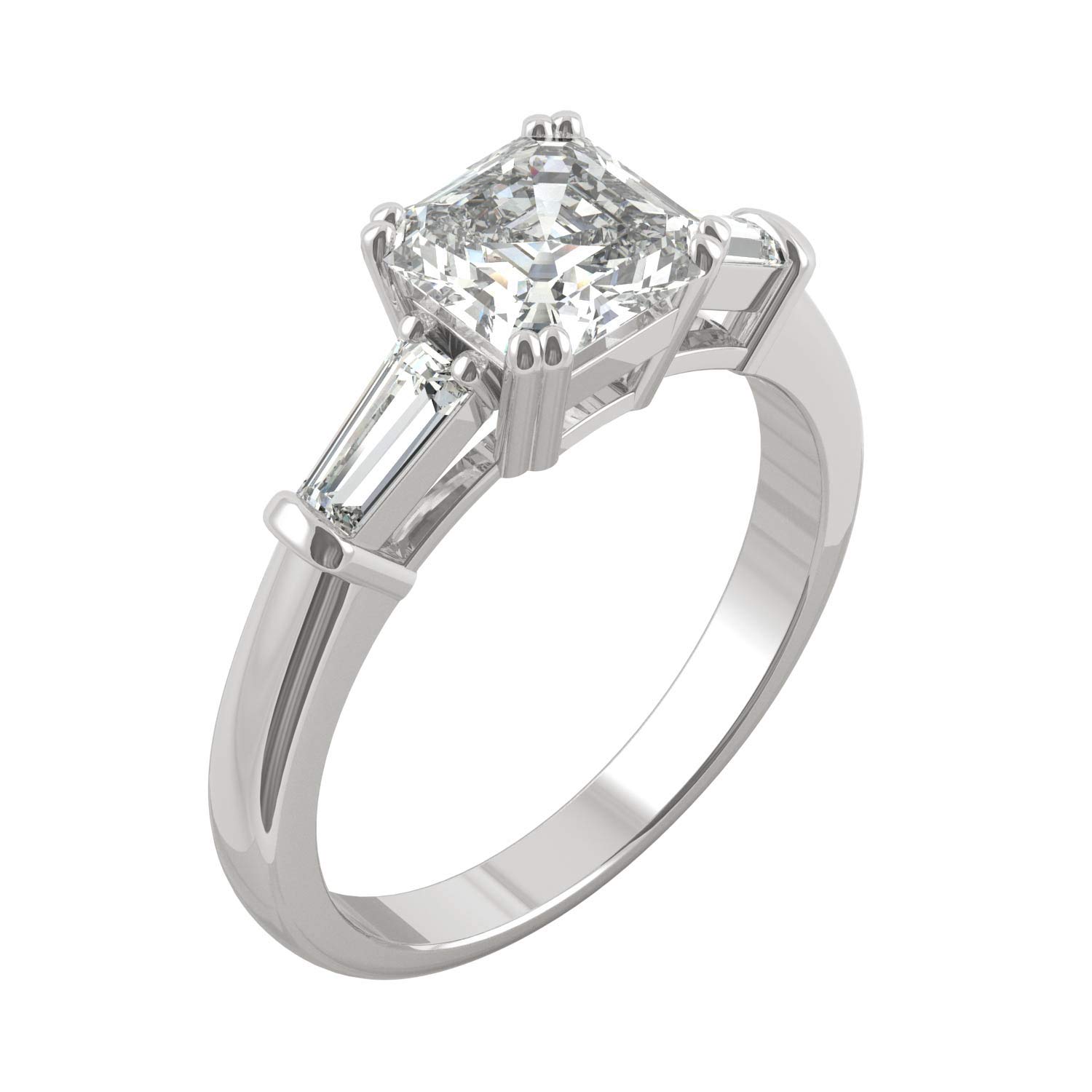 14K White Gold Moissanite by Charles & Colvard 6.5mm Asscher Three Stone Ring- size 7 1.67cttw