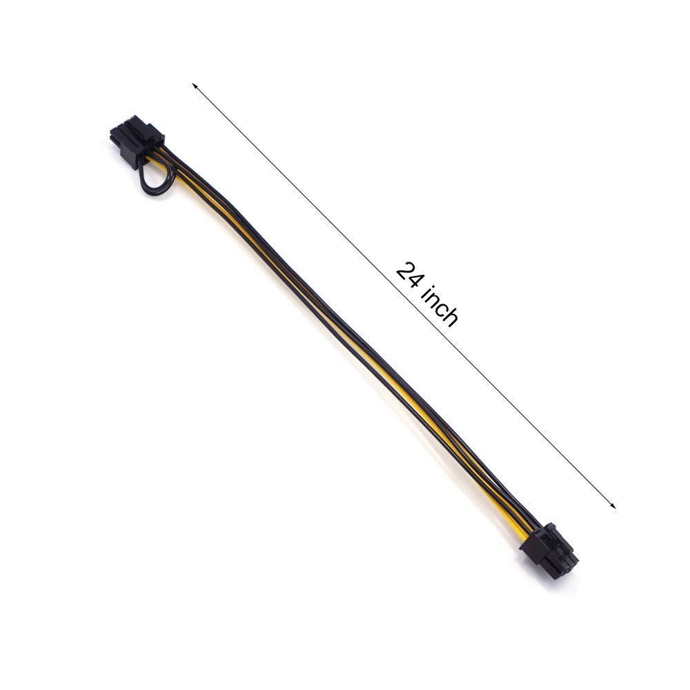 6 Pin Male to 8 Pin (6+2) Male PCIe Adapter Power Cable PCI Express Extension Cable (24 Inch)