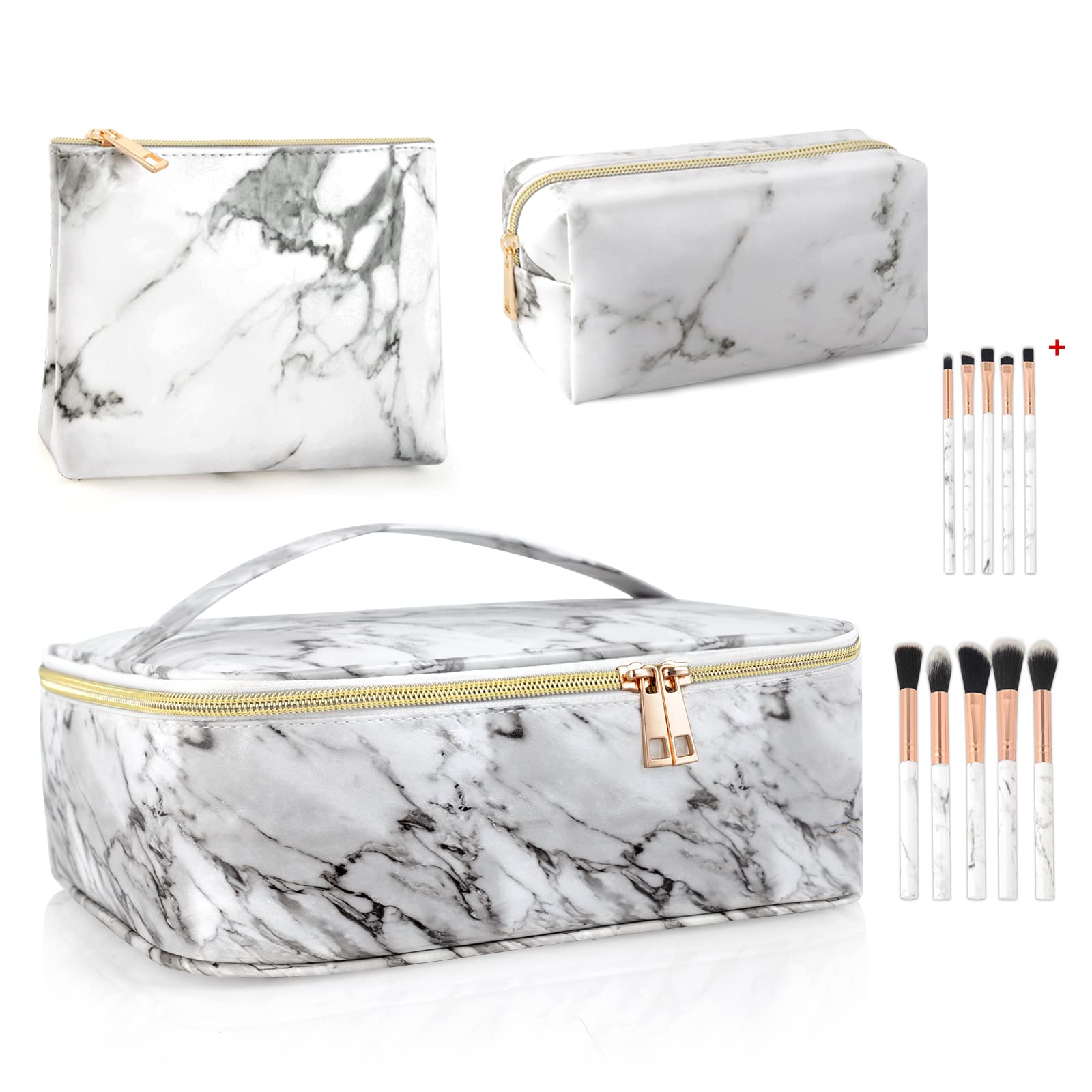 DISEN Makeup Bag Organizer with Extra 5 Brushes, Adjustable Dividers, Makeup Bags for Women Cosmetic Bag Portable Travel Case Waterproof and Durable