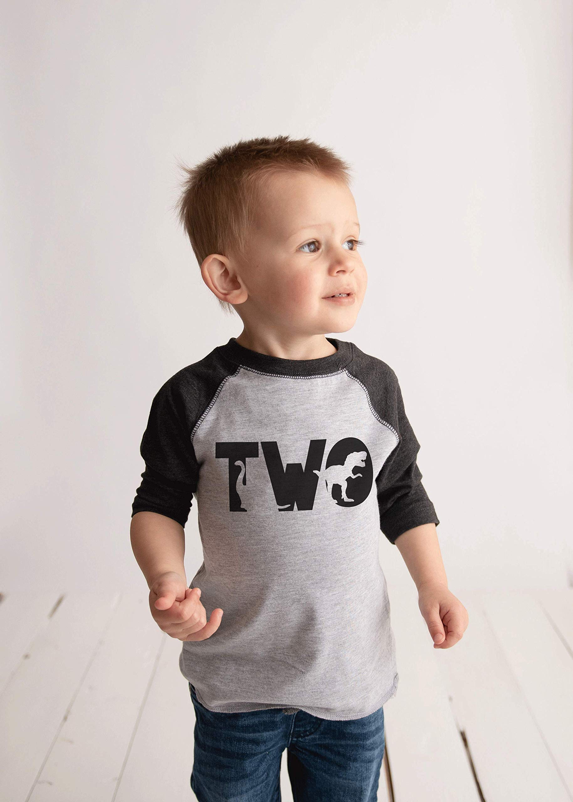7 ate 9 Apparel Two 2 Second 2nd Dinosaur Second Birthday Grey Baseball Shirt 2T