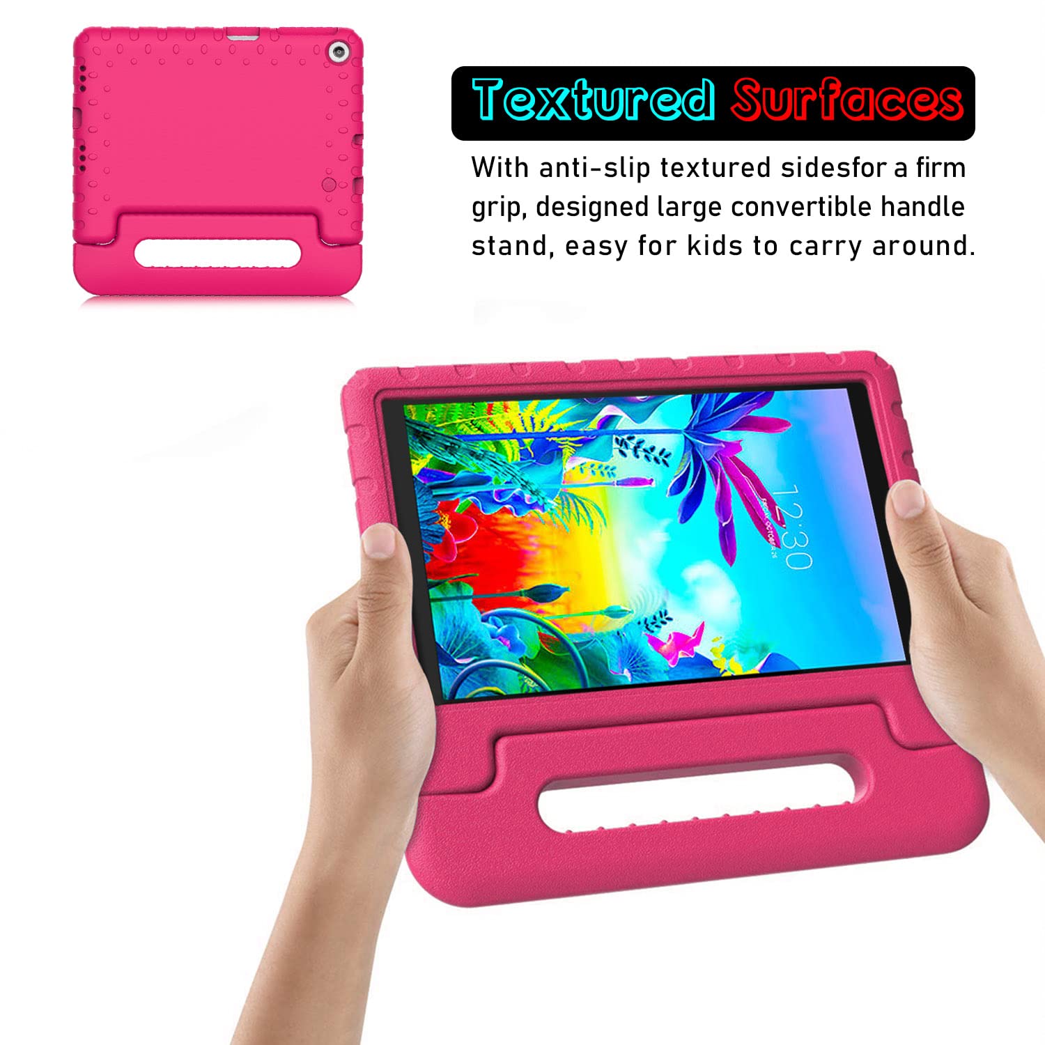 CCambro Kids Case for LG G Pad 5 10.1 FHD 2019 (Model: LMT600), Light-Weight EVA Soft Foam Durable Rugged Shockproof Kidsproof Child Cover Foldable Handle to Kickstand, Rosered