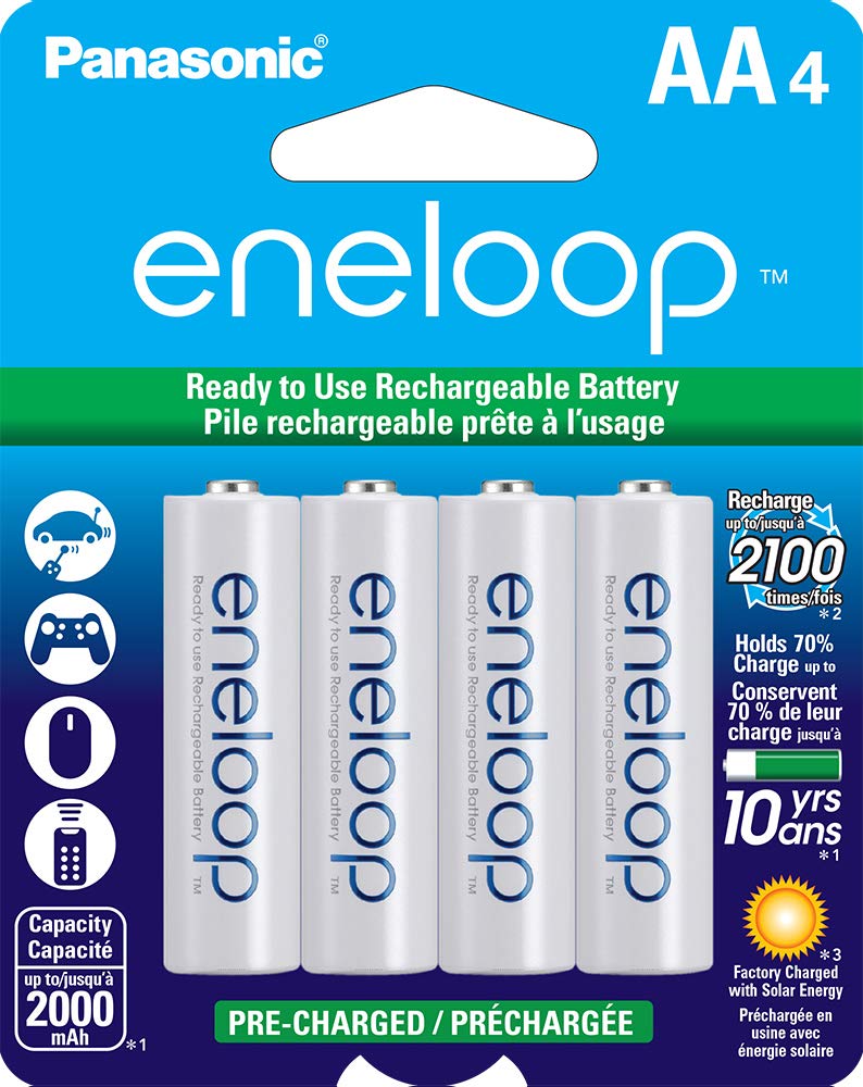 Eneloop Panasonic Advanced 4-Cell Battery Charger BQ-CC17SBA White & Ni-MH AA Battery BK-3MCCA4BA 1.2V 4pk Rechargeable