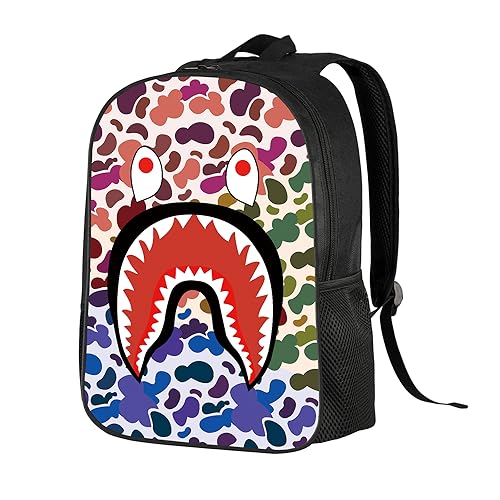 17" Camouflage Shark Backpack Large Fashion Casual Backpack School Bag 3D Printed Laptop Backpack Suitable for School, Travel and Work (Camouflage-2)