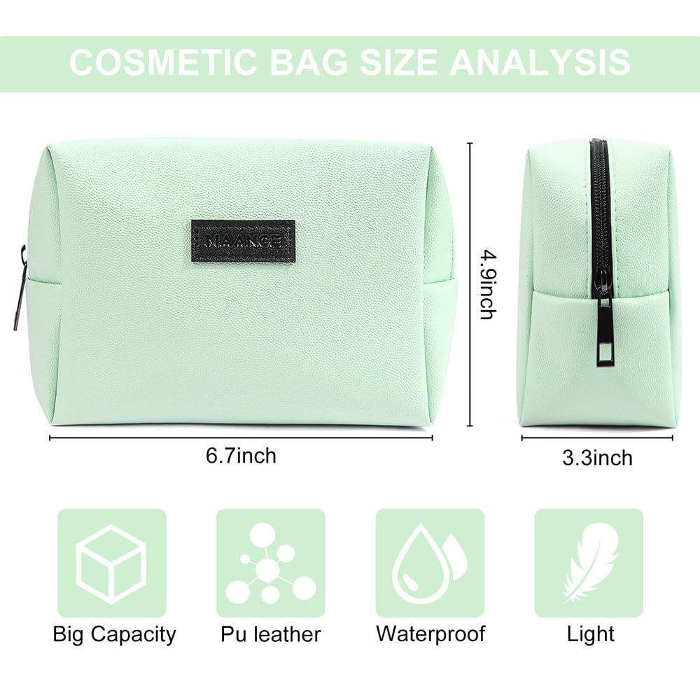 MAANGE Small Makeup Bag For Purse, Travel Cosmetic Bag Makeup Pouch PU Leather Portable Versatile Zipper Pouch For Women (Green)
