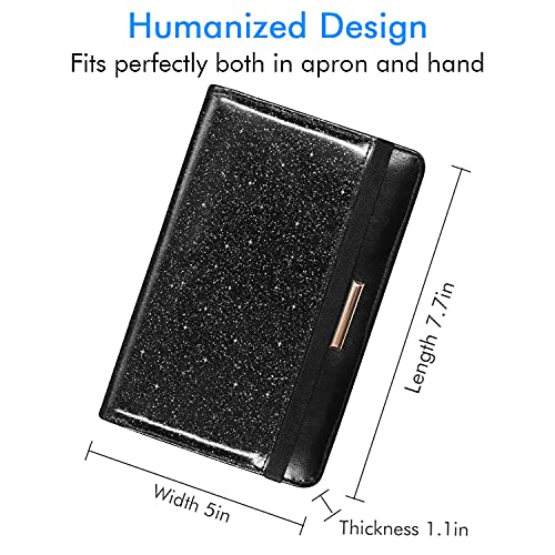 Server Books for Waitress - Leather Waiter Book Server Wallet Cute Waitress Book&Waitstaff Organizer, Guest Check Book Holder Money Pocket Fit Server Apron, Glitter Black