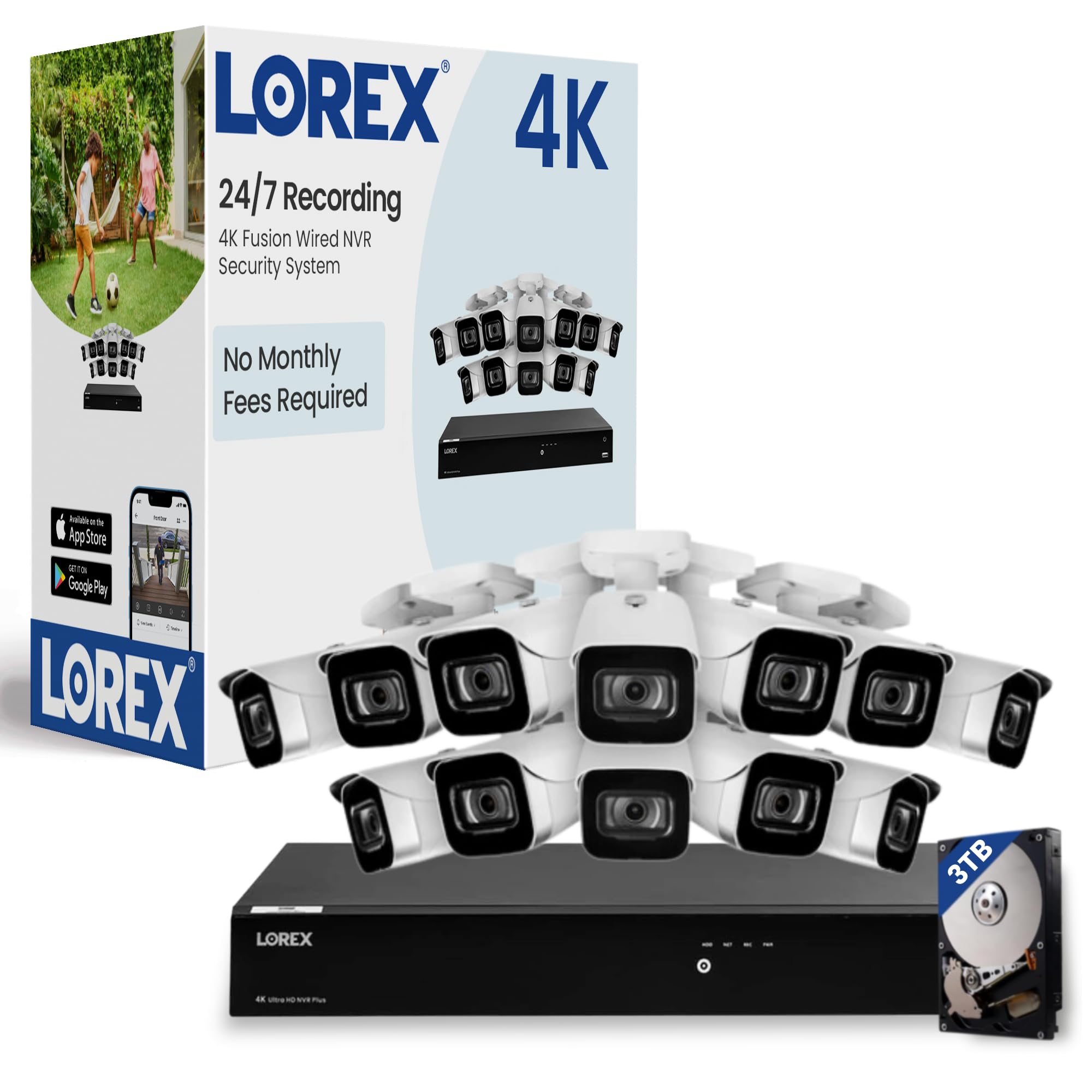 Lorex Fusion 4K Security Camera System with 3TB NVR - 16 Channel PoE Wired Home Security System with 10 Metal Cameras - Motion Detection, Color Night Vision, Weatherproof Surveillance