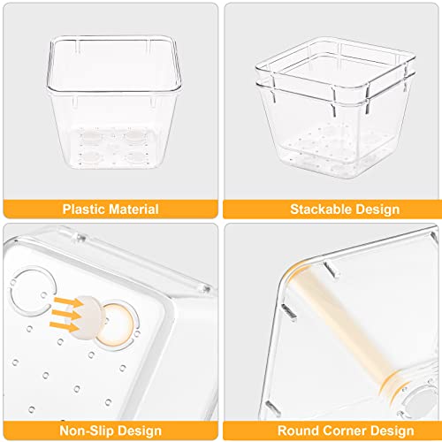 SMARTAKE 28-Piece Drawer Organizers with Non-Slip Silicone Pads, 4-Size Desk Drawer Organizer Trays Storage Tray for Makeup, Jewelries, Utensils in Bedroom Dresser, Office and Kitchen, Clear