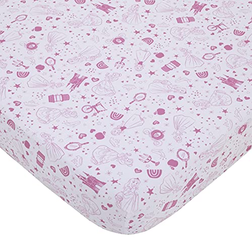 Disney Princess - Dare to Dream Pink and White, Castle, Hearts and Stars 3 Piece Nursery Crib Bedding Set - Comforter, Fitted Crib Sheet, and Crib Skirt