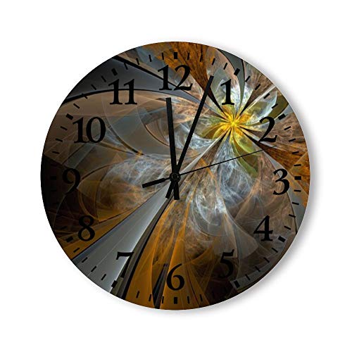 Wood Wall Clocks Symmetrical Yellow Fractal Flower Simple Watches Time for Kitchen Office Living Bedroom Wood Round Wall Clock Made in USA