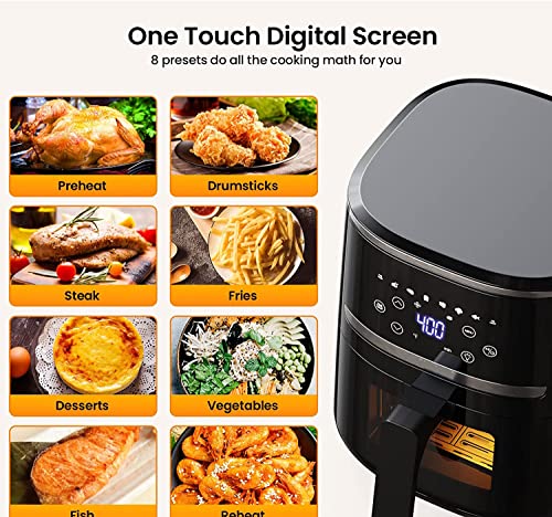 Adoolla Air Fryer Oven 5 Qt Large Oil Free Touch Screen 1500W Mini Oven Combo with 7 Accessories, One-Touch Digital Controls, Nonstick Silicone Liner & Dishwasher-Safe Detachable Square Basket, Timer