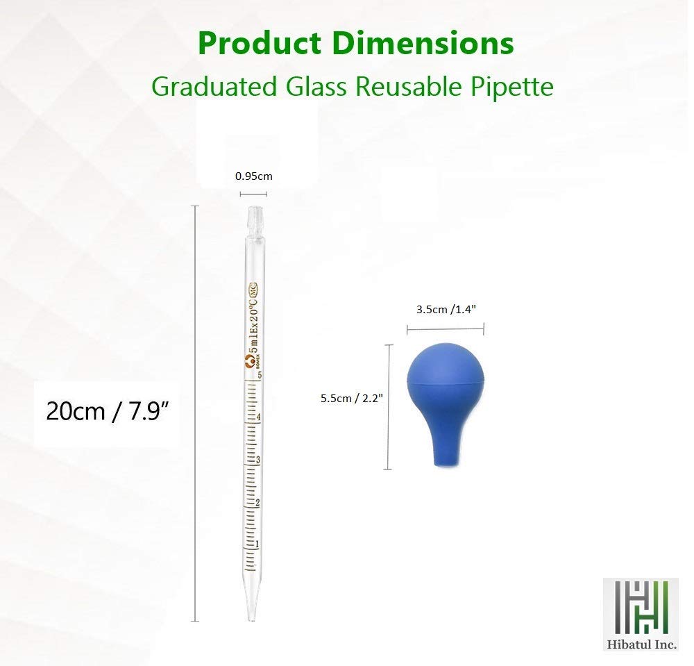 HIBATUL INC 4 Pack 5ml 10ml Glass Graduated Dropper Pipettes Lab Dropper Liquid Essential Oil Transfer with Blue Rubber Cap and Scale
