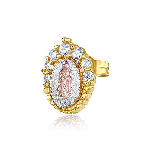 14k REAL Tri Color Gold CZ Our Lady of Guadalupe Earrings