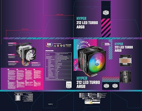 Cooler Master Hyper 212 LED Turbo ARGB CPU Air Cooler - Jet Black Aluminium Finish, 4 Continuous Direct Contact Heat Pipes with Fins, Dual SickleFlow 120 ARGB Fans, ARGB LED Controller - ARGB