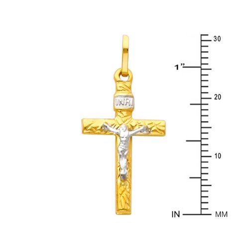 14k REAL Two Tone Gold Religious Crucifix Jesus Cross Charm Pendant