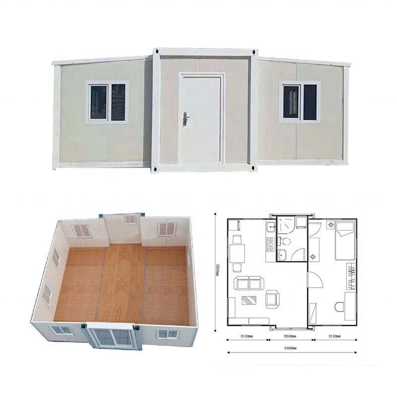 20FT Prefab Container House, 2 Bedroom, Steel Portable Villa with Bathroom, Hurricane-Proof, Waterproof & Insulated, 20ft