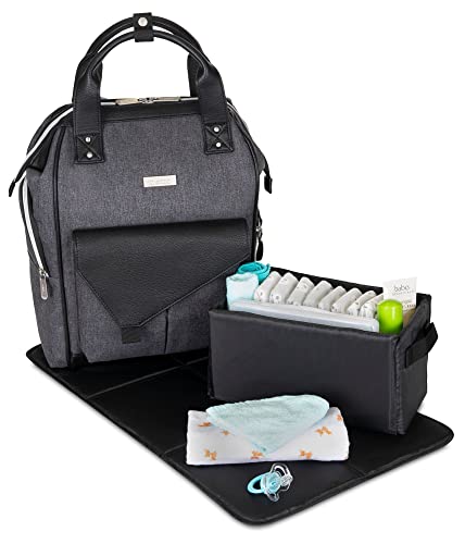 Baby Brezza Lucia Baby Diaper Bag Backpack and Tote β Carry How You Choose β Spacious but Compact Design with 12 Pockets and Slide Out Diaper Caddy, Graphite