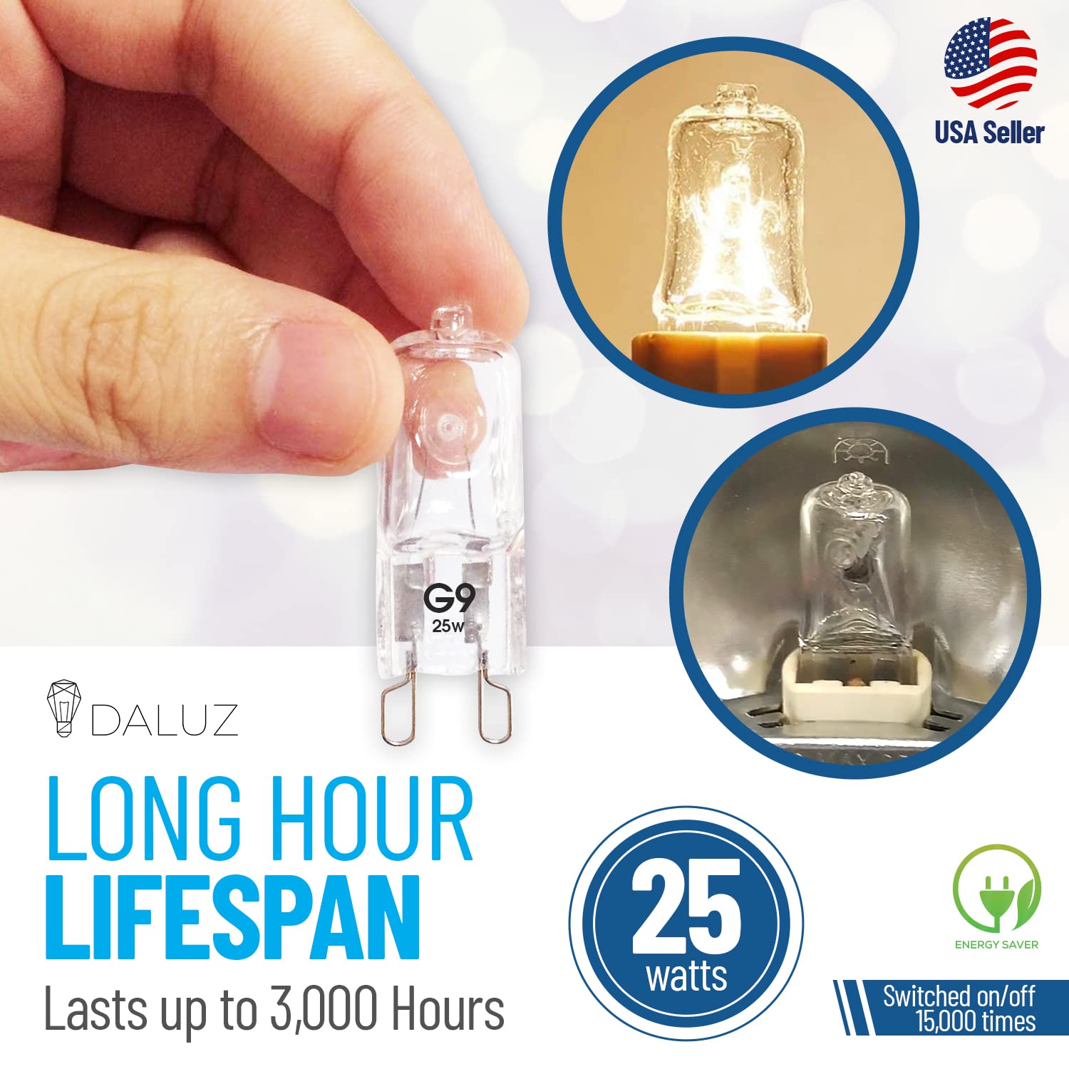 12 Pack G9 25 Watt Halogen Bulb Dimmable Energy Saving Light Bulb | Long Lasting Soft White 2700K 120V Lightbulb Runs for 1,500 - 2,500 Hours | Q40, CL, T4, Looped Pin, JCD , JD Type