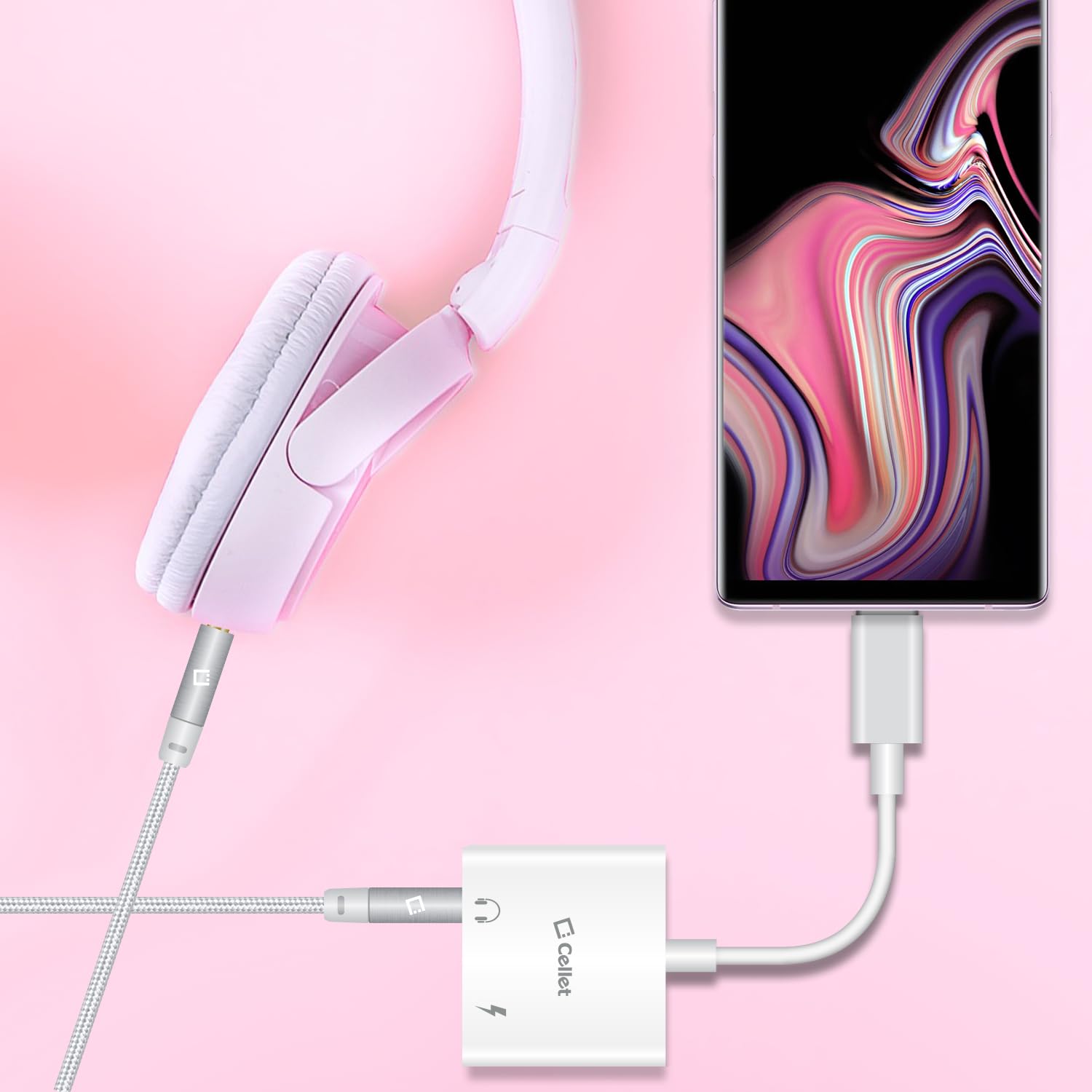 Cellet 3.5mm Aux Audio Adapter USB-C, Type-C USB Enhanced Quality Sound Compatible to iPad, iPad Pro, iPad Air, Samsung Galaxy, Google Pixels, MacBook Pro Air (USB-C to Audio & Power Adapter)