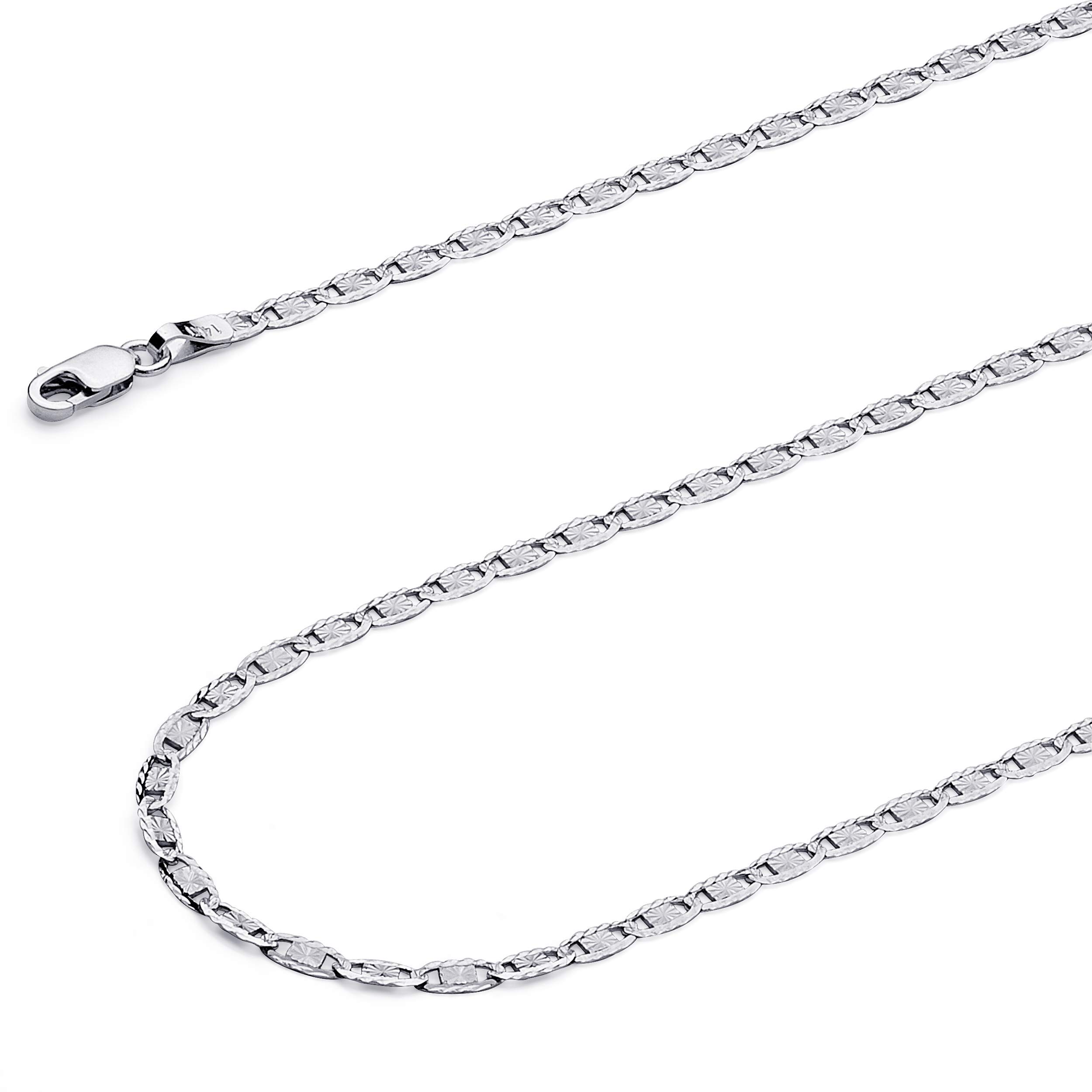 14k REAL White Gold Solid 2.5mm Star/Edge Diamond Cut Chain Bracelet with Lobster Claw Clasp - 7"
