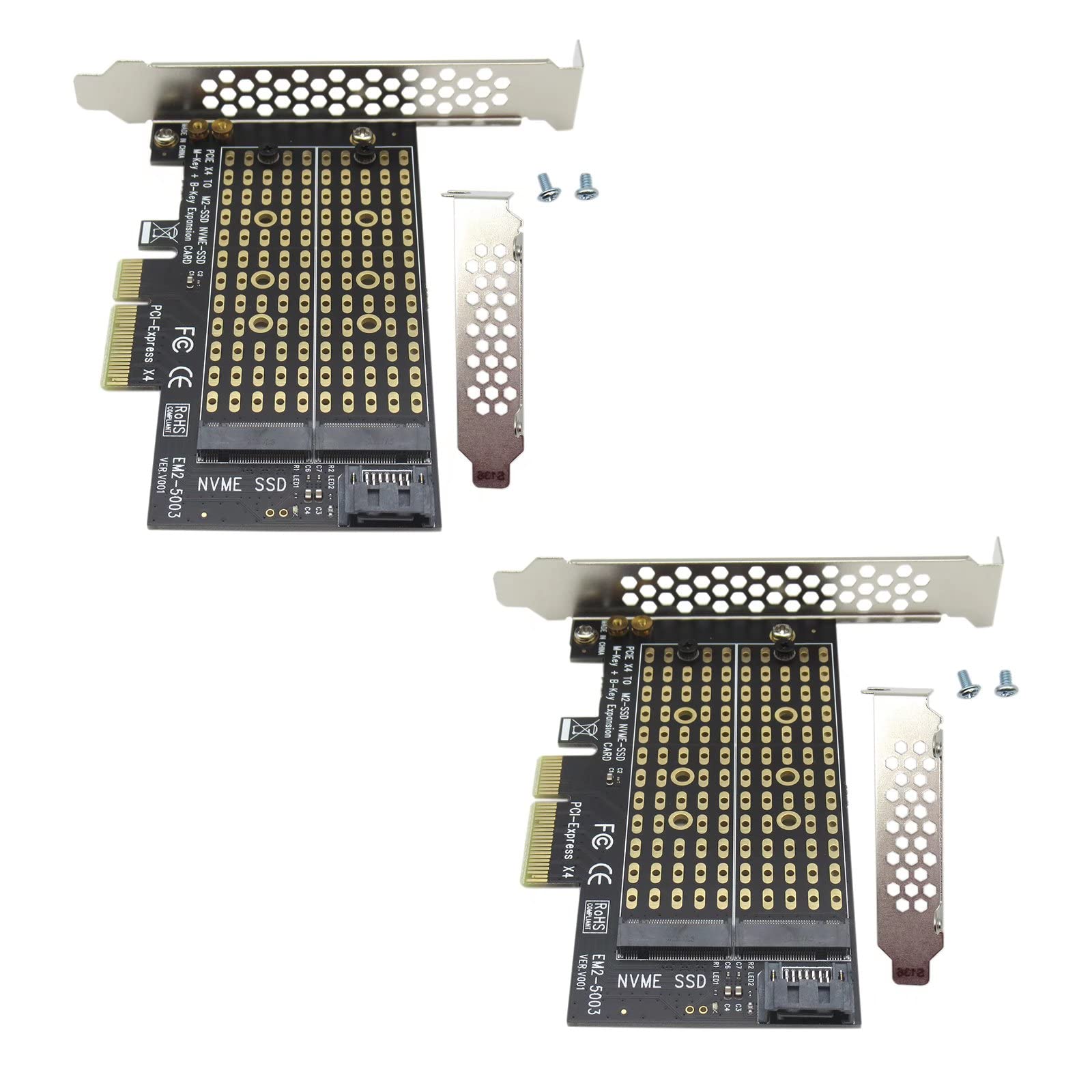 2x M.2 NGFF to Desktop NVMe SATA Dual SSD PCI Express Adapter Card Fits a PCIe x4, x8, or x16 slot