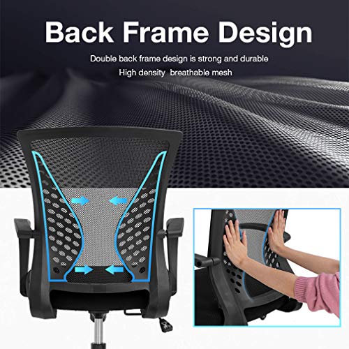 Vnewone Ergonomic Office Chair Desk Computer Mesh Executive Task Rolling Gaming Swivel Modern Adjustable with Mid Back Lumbar Support Armrest for Home Women Men, Black