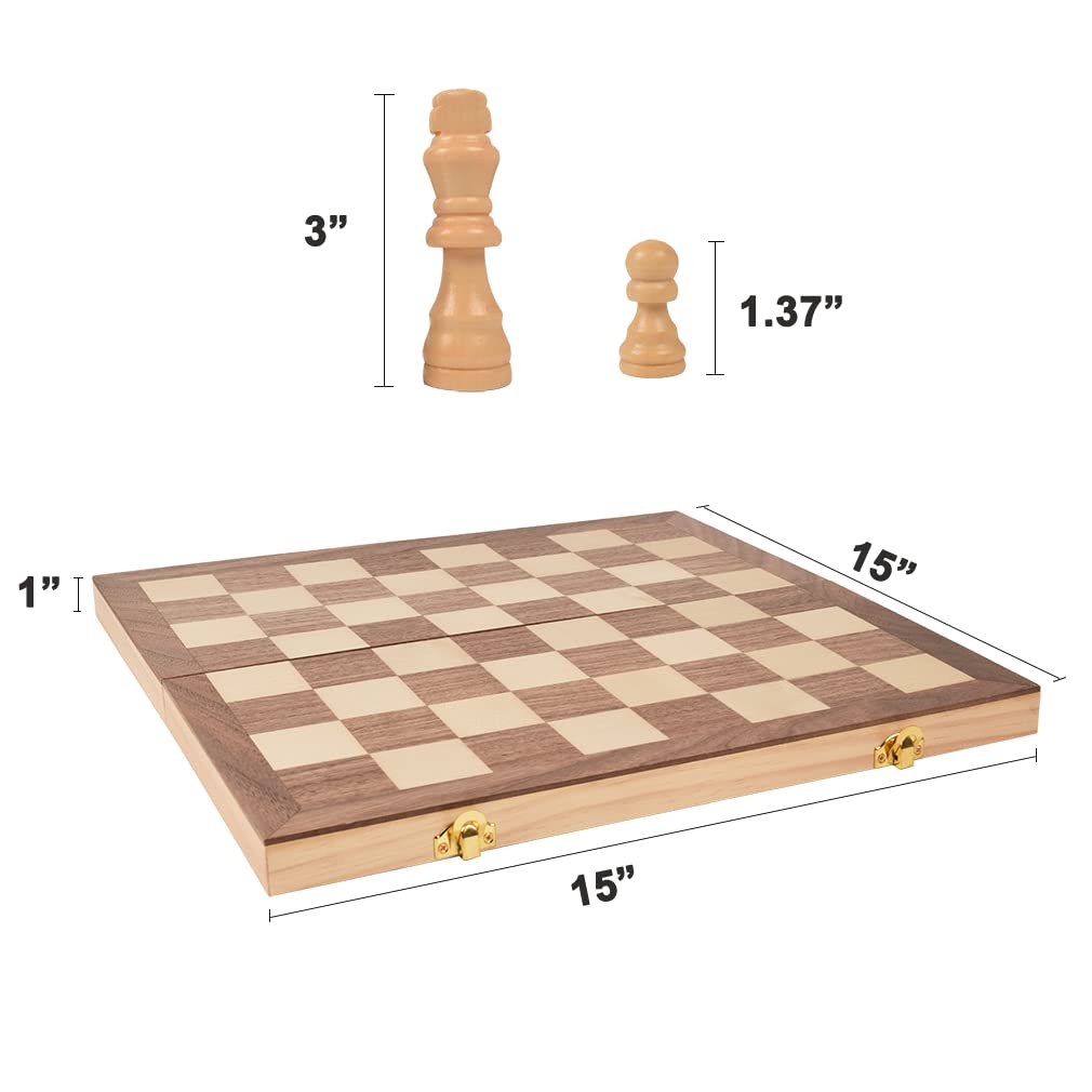 15" Portable Folding Chess Sets for Adults & Kids Wooden Chess Game Board Sets