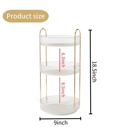 360° Rotating Makeup Organizer, Bathroom Makeup Carousel Spinning Holder Rack, Large Capacity Cosmetics Storage Box Vanity Shelf Countertop, Fits Cosmetic, Perfume (Transparent 3 Layers)