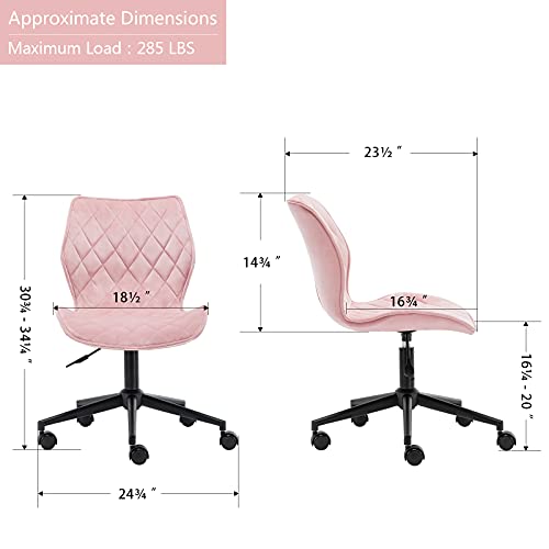 Duhome Mid Back Computer Desk Chair Armless Velvet Home Office Chair for Teens/Girls/Children/Students Salmon Pink