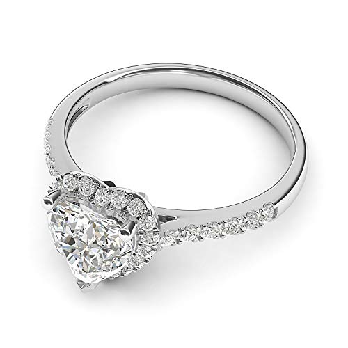 14k White Gold Heart-shaped Genuine Moissanite Halo Engagement Ring with Side Stones Promise Bridal Ring (12)