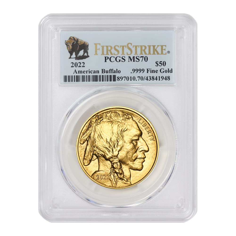 2022 1 oz American Gold Buffalo MS-70 First Strike Bison label by CoinFolio $50 MS70 PCGS