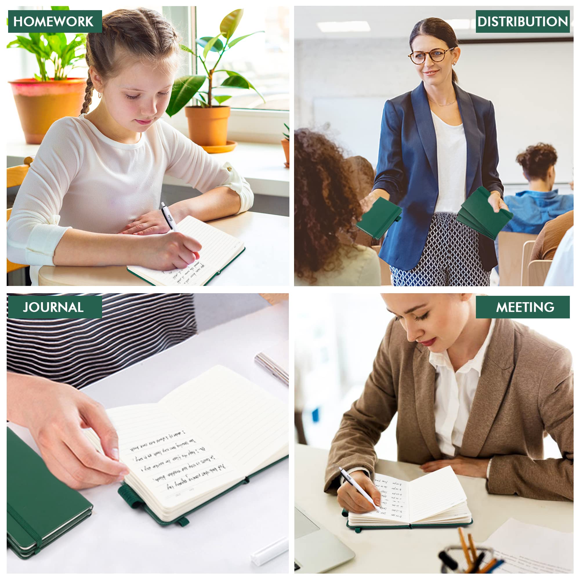 15 Pack Pocket Small Notebooks Bulk, Feela Mini Cute Notepads Hardcover College Ruled Lined Journals with Pen Holder for School Business Memos, with 15 Black Pens, 3.5”x 5.5”, A6, Dark Green