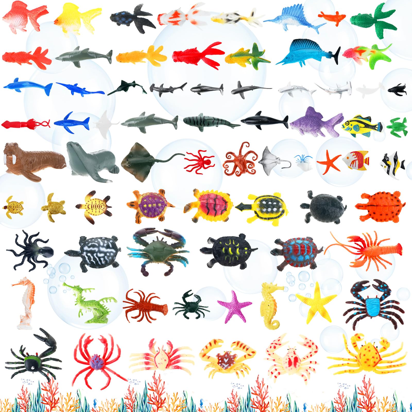 72 Packs Ocean Sea Animal Toys Safari Animals Figures Toys Small Assorted Sea Creatures Wild Land Animals Figurines Mini Realistic Plastic Bath Water Toys for Kids Party Supplies (Ocean Animals)