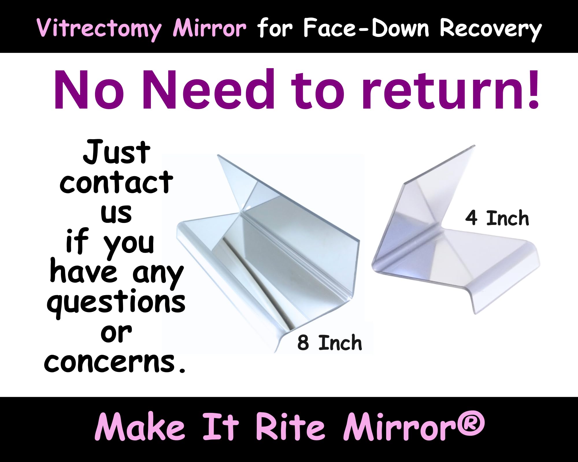 8" Wide 2-Way Make It Rite Mirror for Face Down Vitrectomy Eyesight and Proning Lung Recovery | Easy to Watch TV During Face Down Recovery