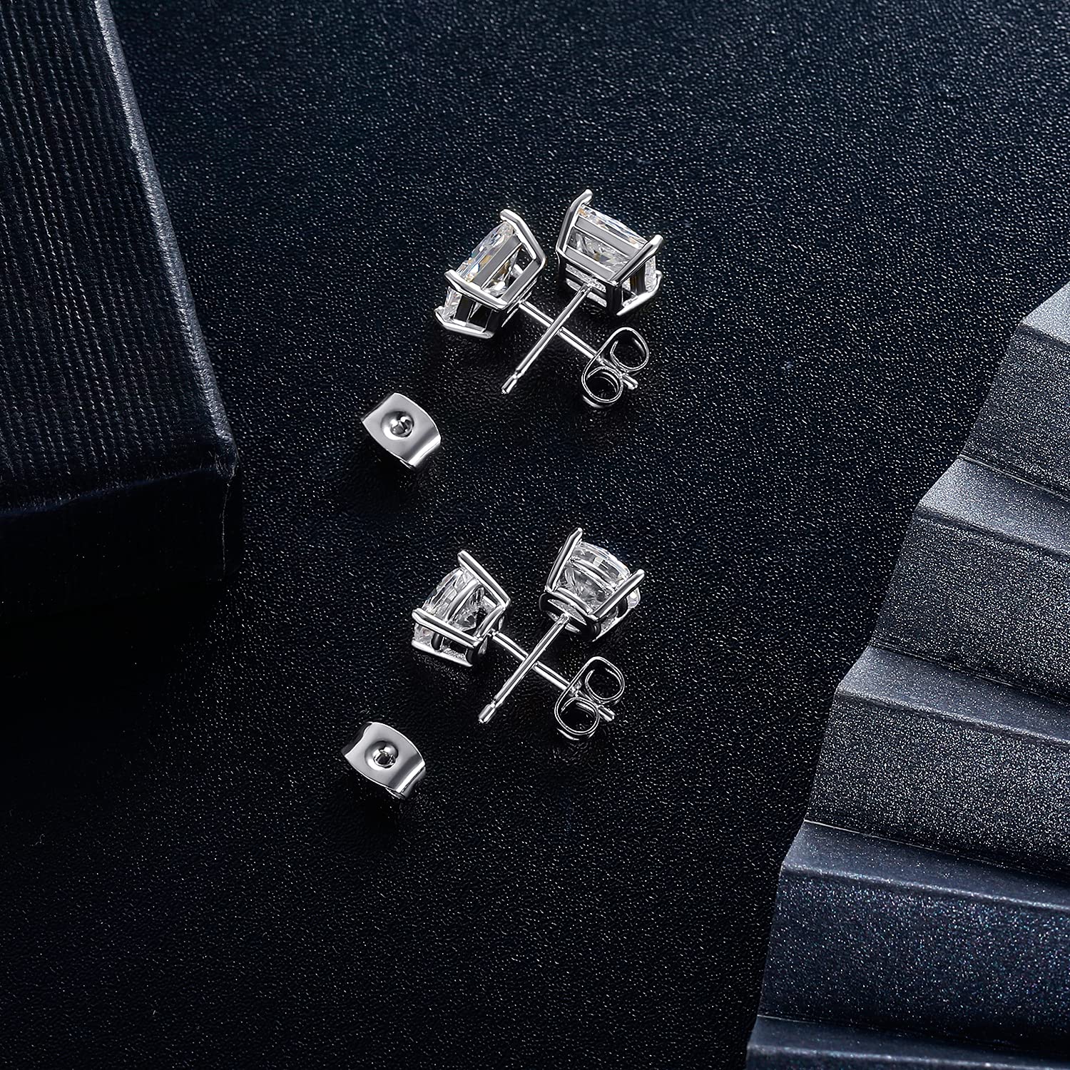 18K White Gold Plated Round Princess Cut Clear Cubic Zirconia Stud Earring of 6 Pairs (6 Pairs)