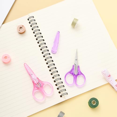 2 Pcs Small Scissors All Purpose Precision Stainless Steel Detail Scissors with Protective Cover Mini Sharp Craft Scissors Straight Fine Tips Sewing Scissors for Embroidery Knitting Paper Cutting