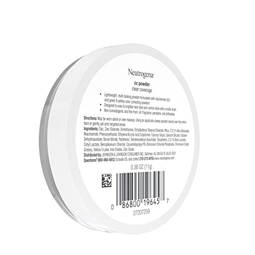 Neutrogena Clear Coverage Color Correcting Powder Makeup Compact, Mattifying CC Powder with Niacinamide & Green & Yellow Powders to Even Tone, Brighten, & Control Shine, Oil-Free, 0.38 oz