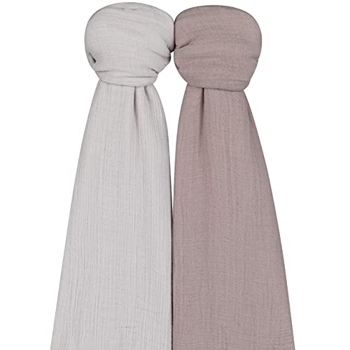 Ely's & Co. Cotton Muslin Swaddle Blanket 2-Pack for Baby Boy and Baby Girl— 100% Cotton Muslin Extra-Large Swaddle Blankets (47” x 47”) — Pebble Gray & Simply Taupe
