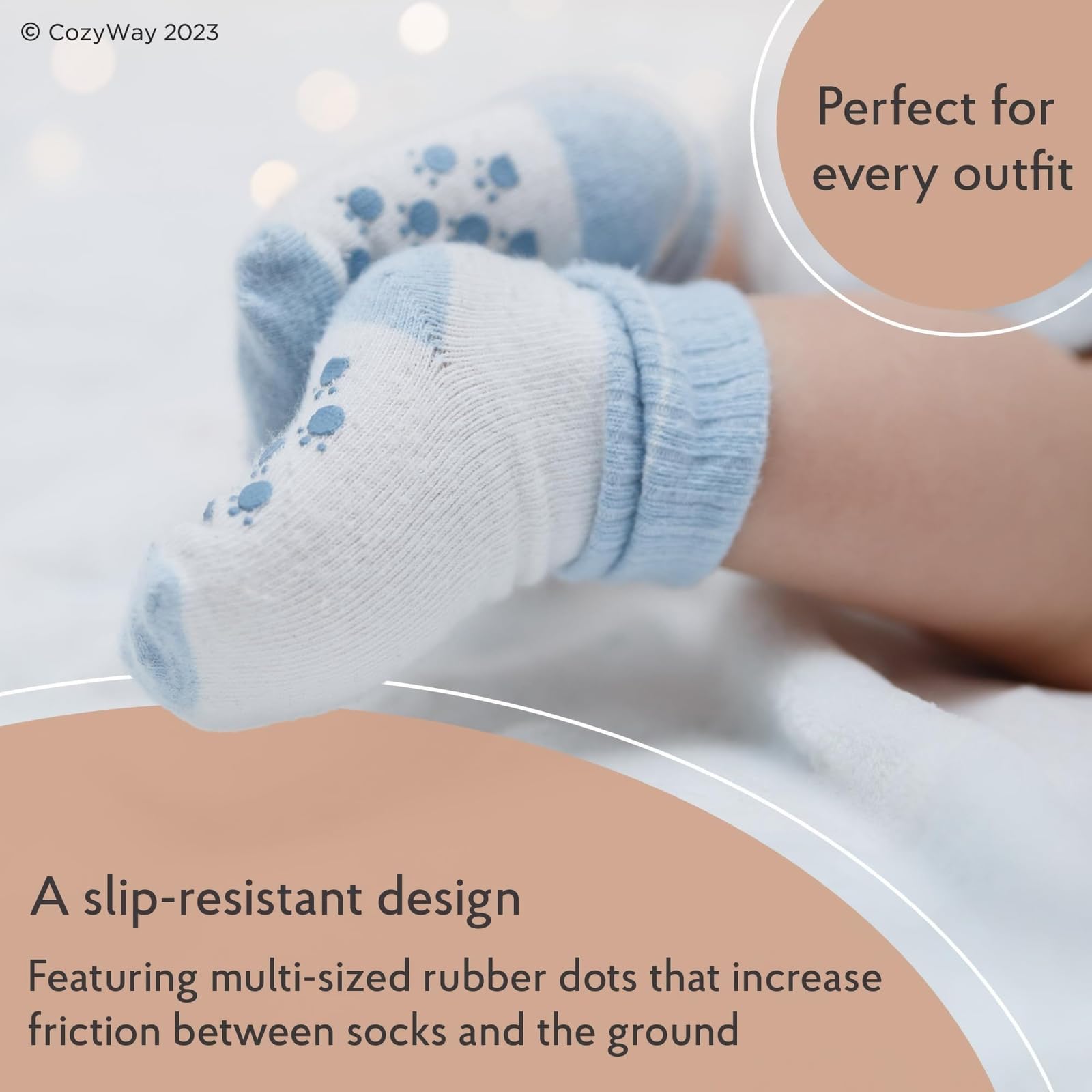 CozyWay Toddler Socks With Grippers Non Slip Crew Grip Socks for Girls and Boys Soft Comfy Cotton - 1T-3T Unisex Black, White, Gray - 12 Pack