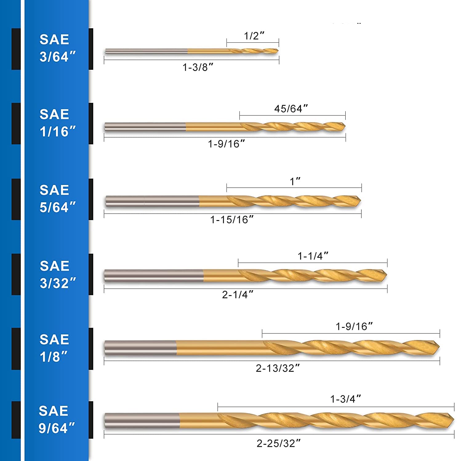 60 Pcs Titanium Twist Drill Bit Set Mini Micro Drill Bit Set 3/64"-1/8" Metal, High Speed Steel, Aluminum Alloy,Micro Drill Bit for Wood, Plastic Wood Drill Bit Sets
