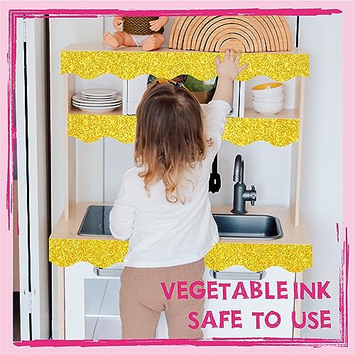 39 Feet Bulletin Board Borders, Golden Glitter Rolled Border Trim Scalloped Board Border with Wavy Line Design Decoration for School, Classroom & Office